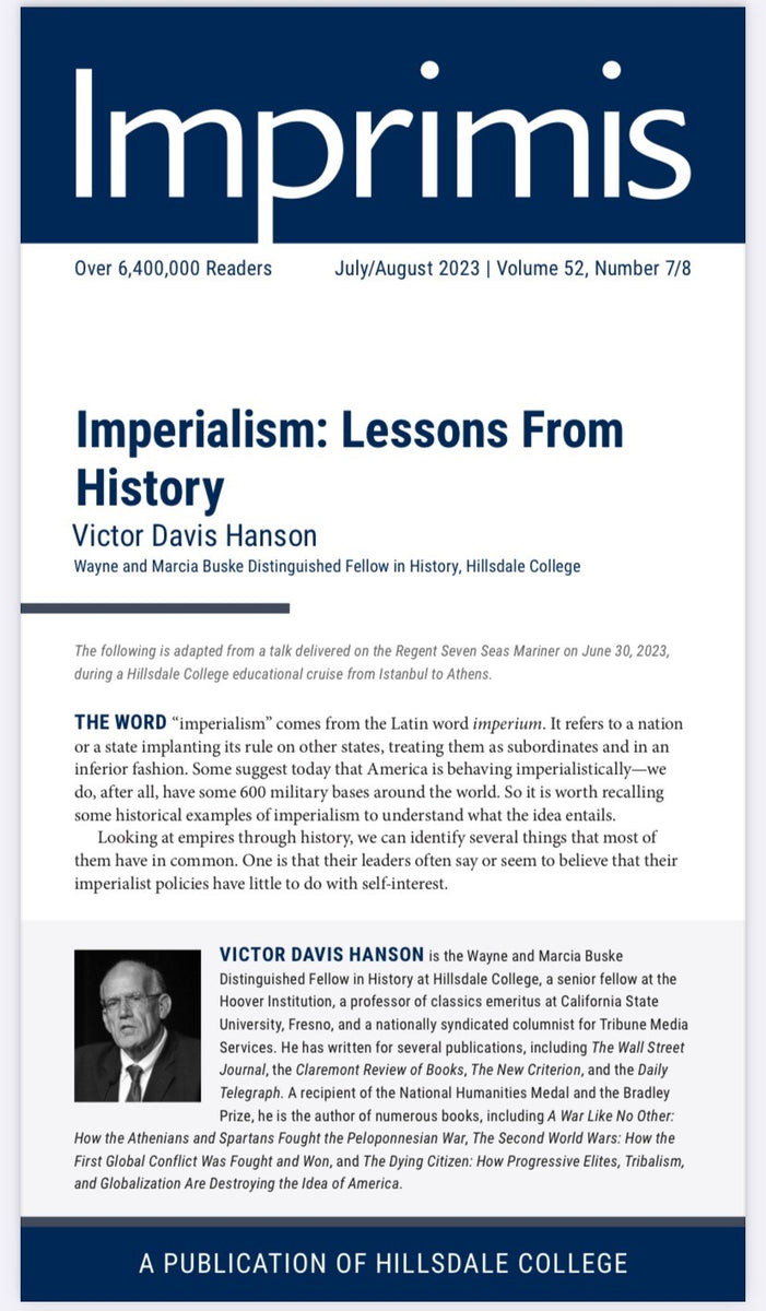 Imperialism: Lessons From History, Victor David Hanson – Hillsdale College