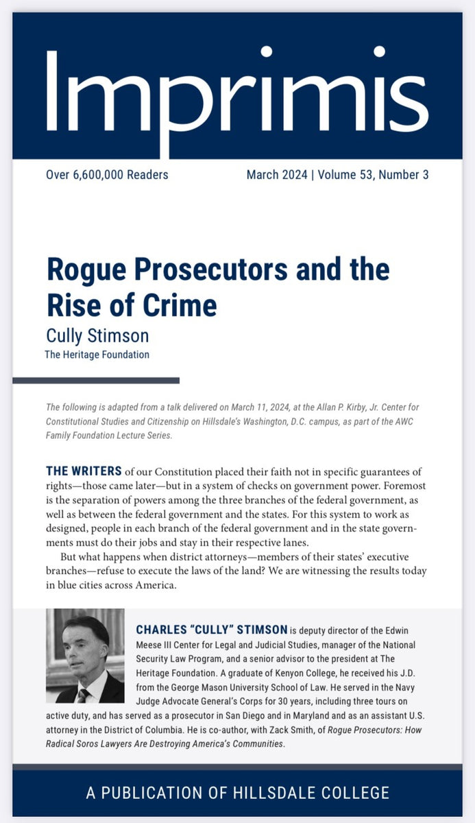 Rogue Prosecutors and the Rise of Crime - Cully Stimson – Hillsdale College